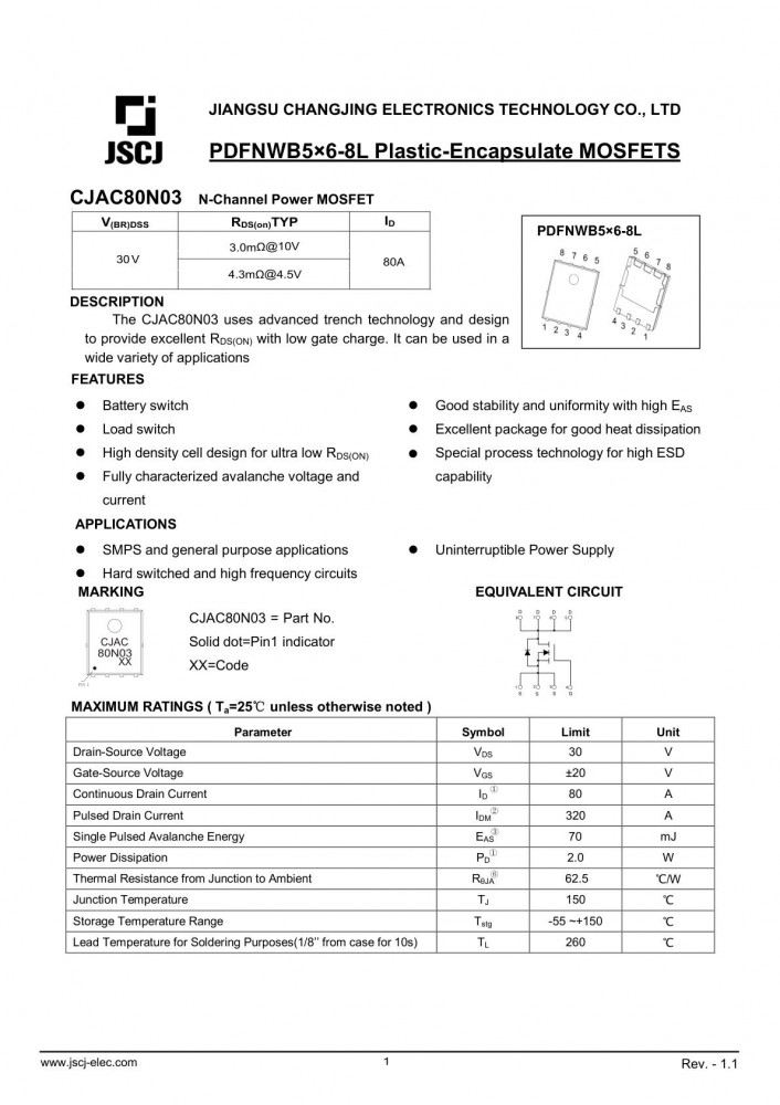 CJAC80N03 datasheet page 1