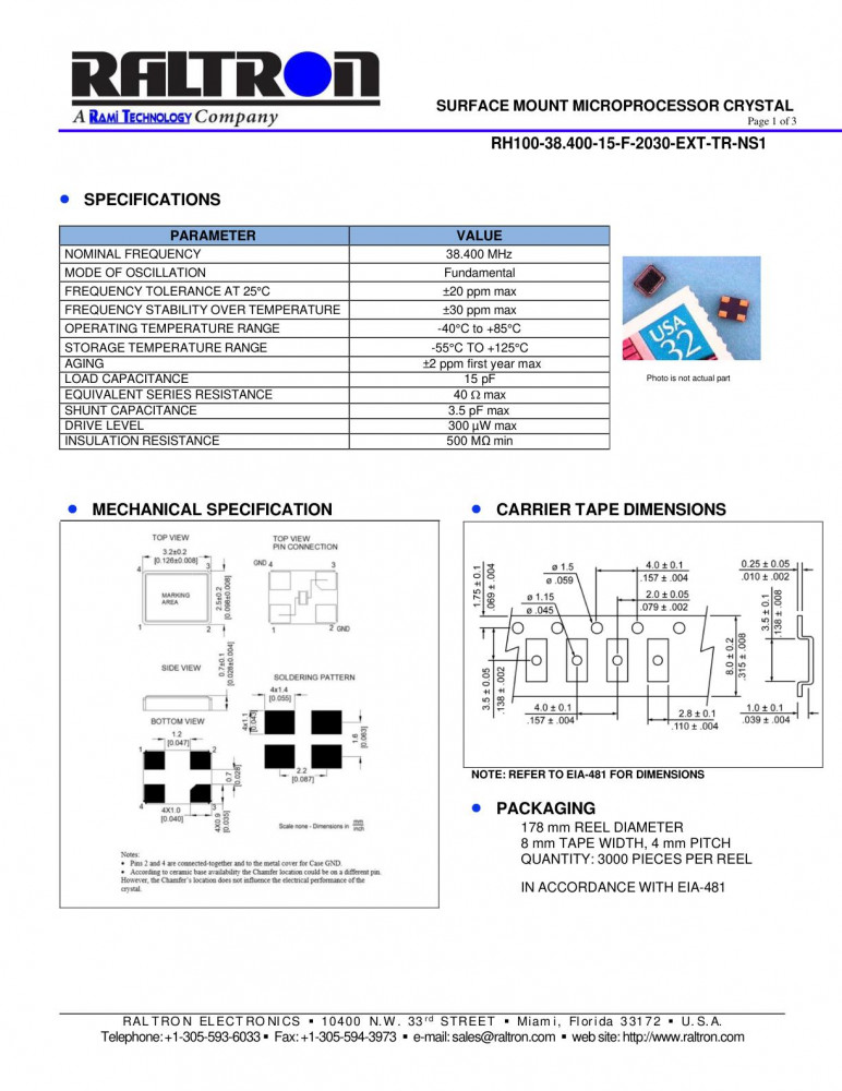 Raltron RH100 technical document page 1