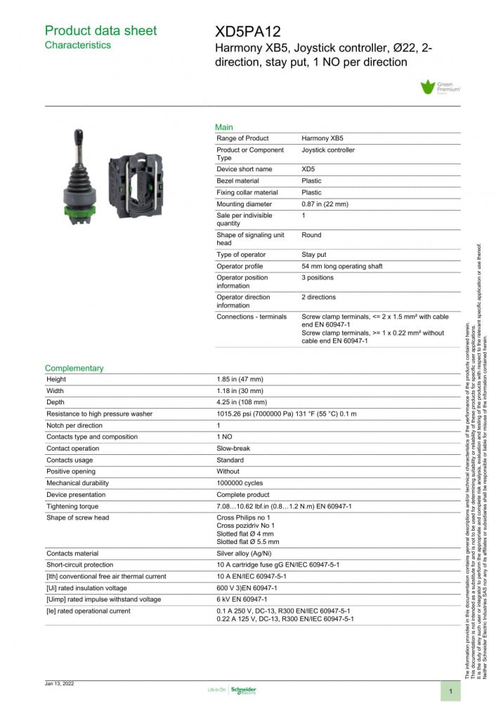 XD5PA12 technical document page 1
