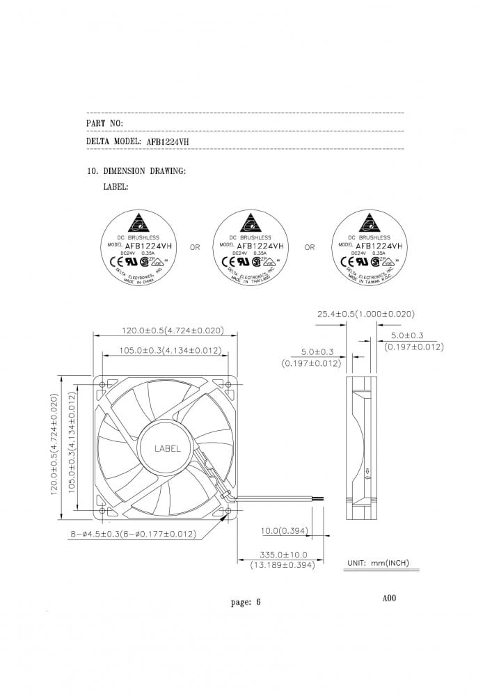 AFB1224VH mechanical drawing