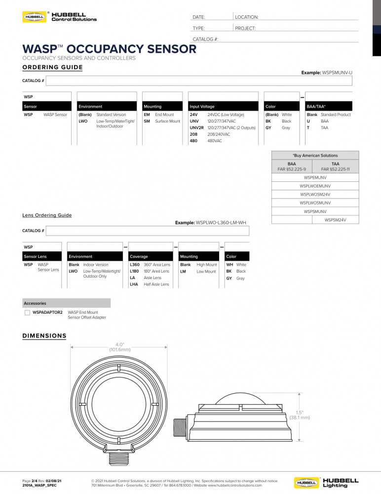 WASP occupancy sensor technical document page 2