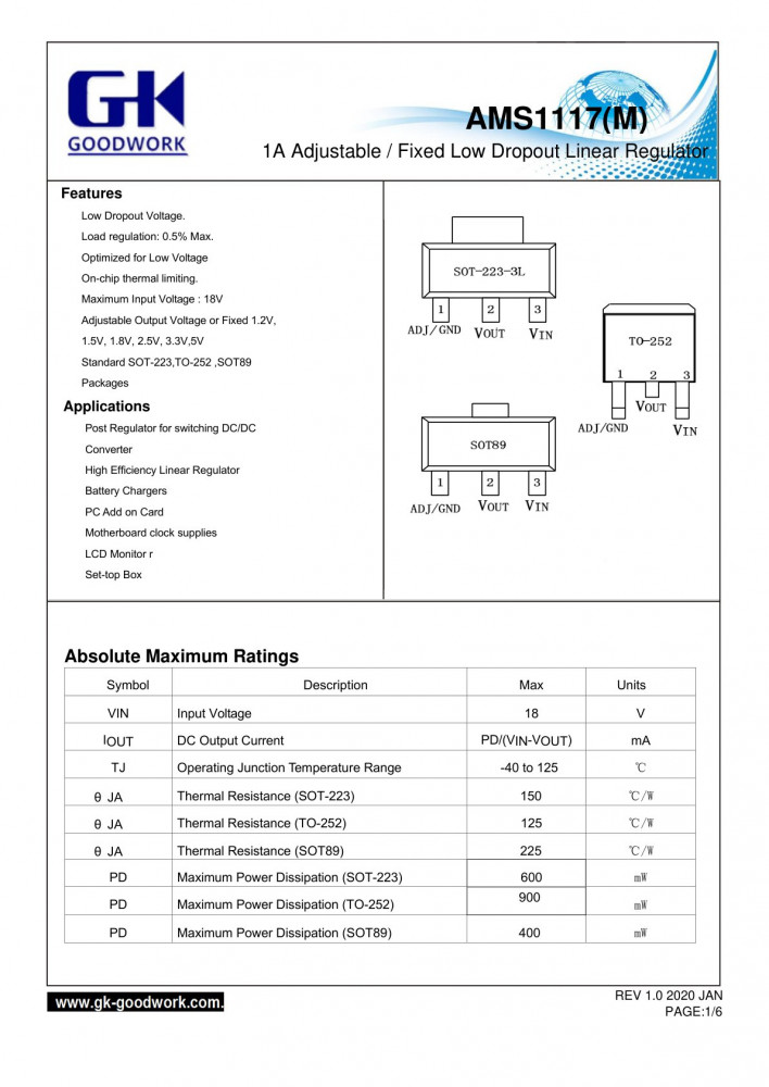 GOODWORK AMS1117-5.0 datasheet page 1