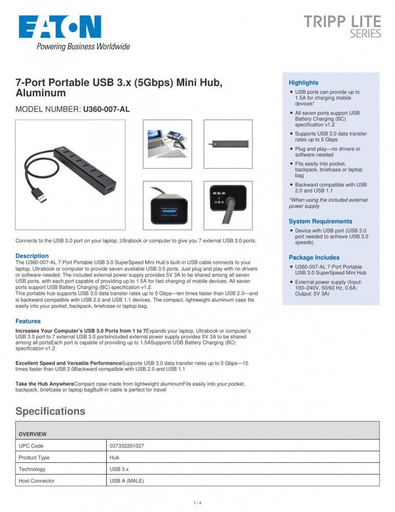 U360-007-AL technical document page 1