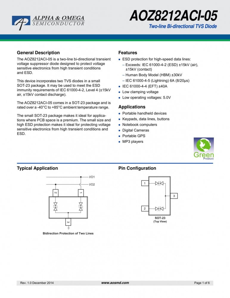 AOZ8212ACI-05 datasheet page 1