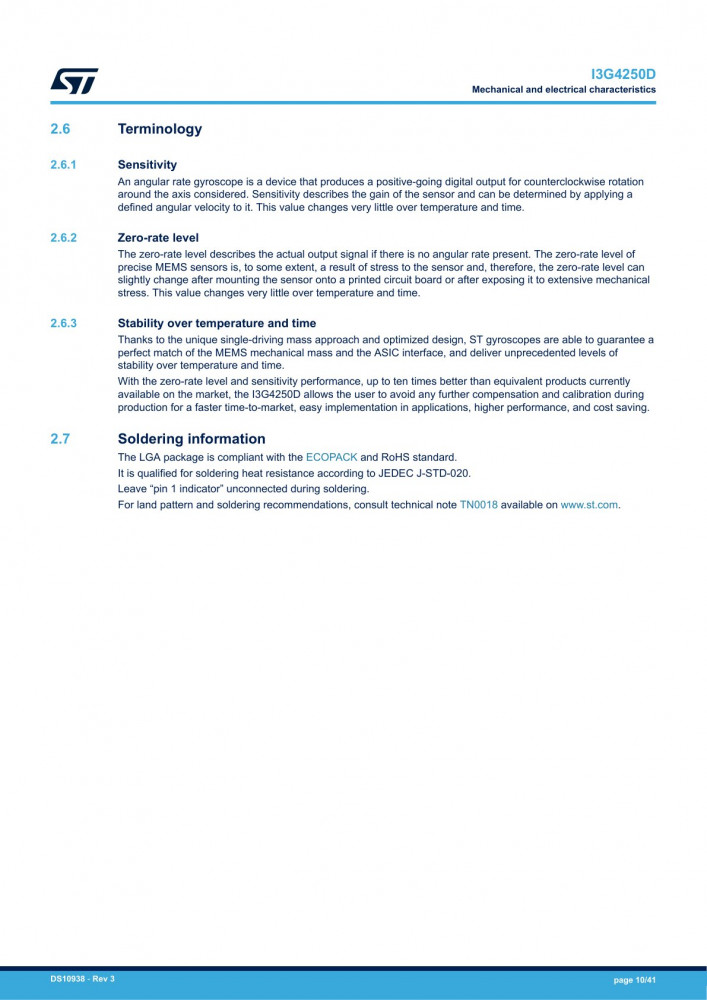 I3G4250D technical document page 10