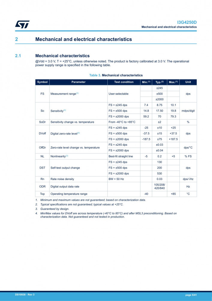 I3G4250D technical document page 5