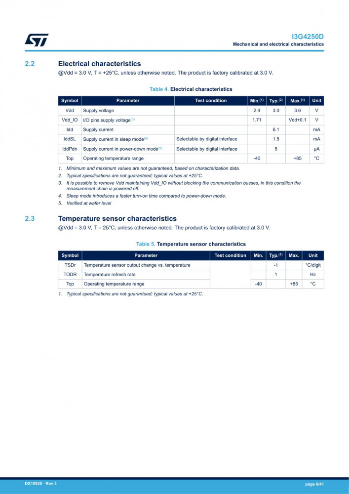 I3G4250D technical document page 6