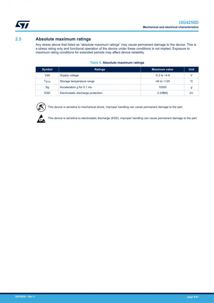 I3G4250D technical document page 9