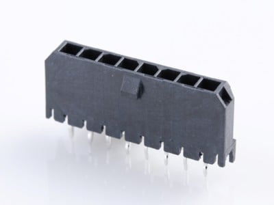 Micro-Fit 3.0 Vertical Header, 3.00mm Pitch, Single Row, 7 Circuits, with PCB Press-fit Metal Retention Clip, 0.38µm Gold Plating, Glow-Wire Capable, Black