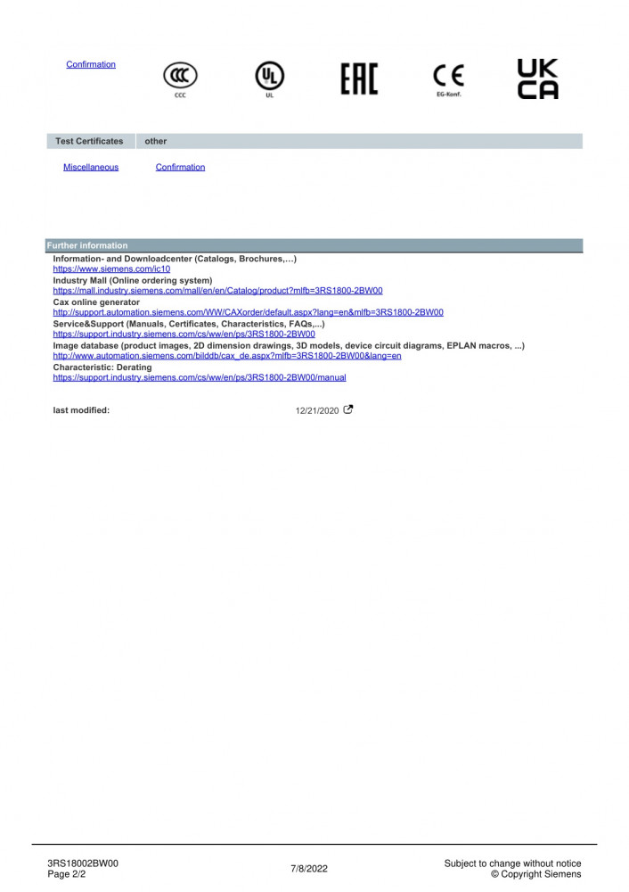 SIEMENS 3RS1800-2BW00 datasheet page 2