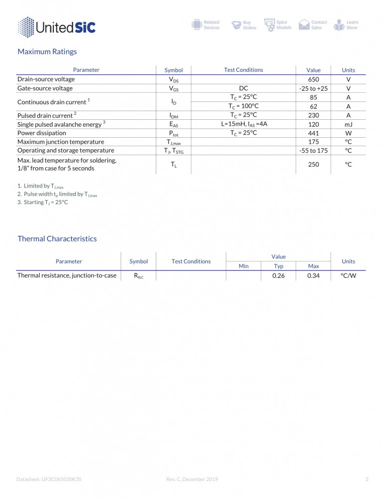 UF3C065030K3S datasheet page 2