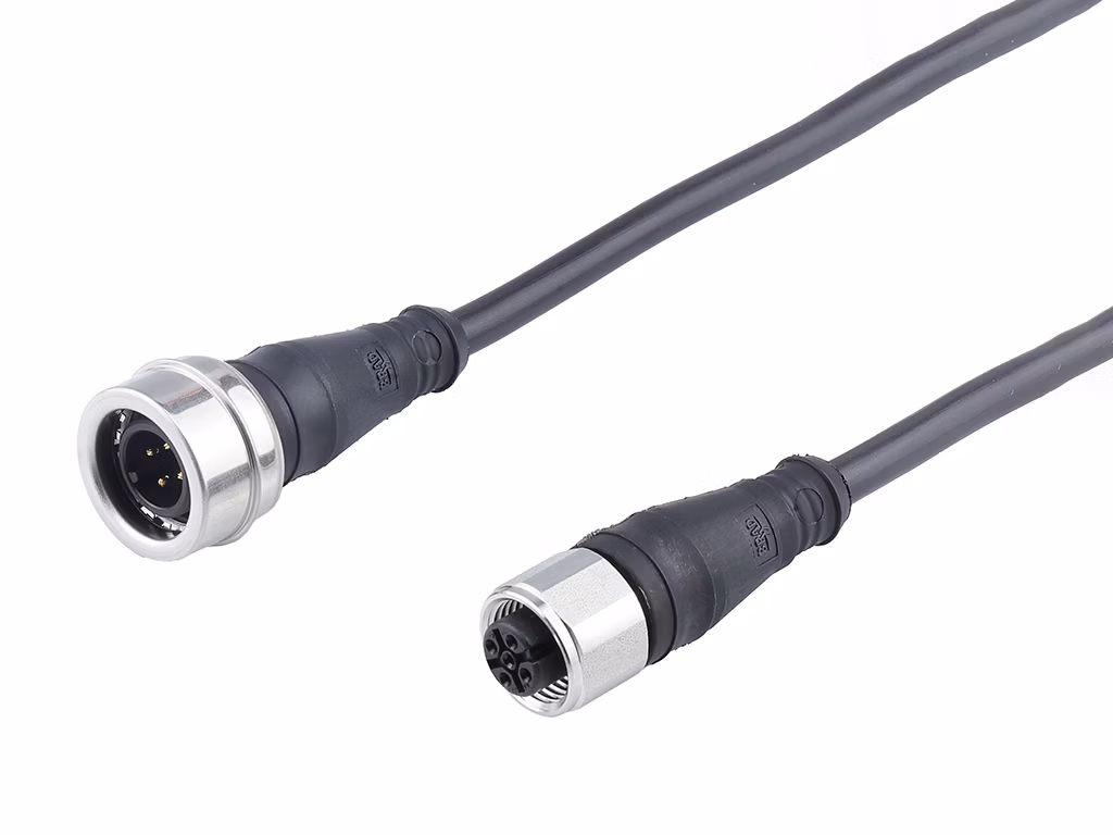 M12 Signal, A-Coded, Ultra-Lock (M12) Double-Ended Cordset, 8 Poles, Female (Straight) to Male (Straight), Black PUR/PVC Cable, 1.0m (3.28') Length