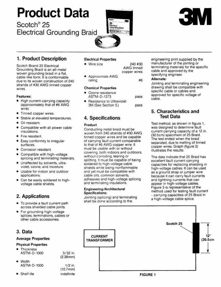Scotch Brand 25 Electrical Grounding Braid product information, page 1