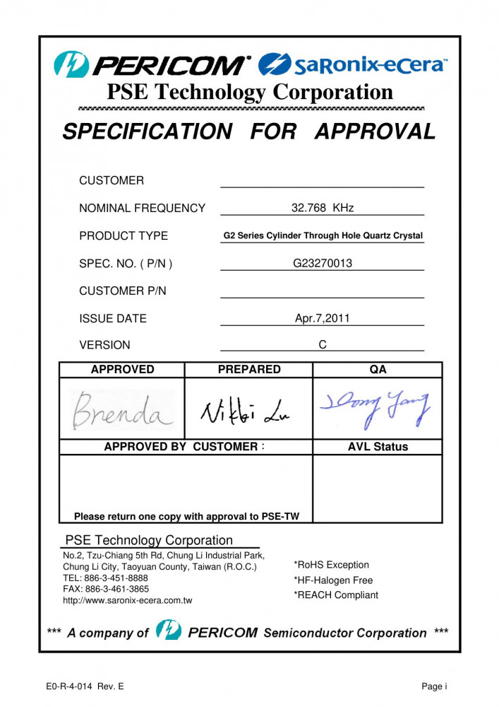 G23270013 specification page 1
