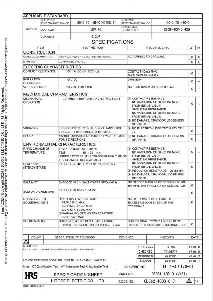 HRS DF36A-40S-0.4V(51) specification sheet
