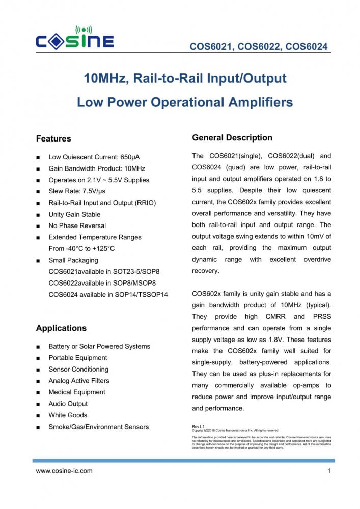 COS6022MR datasheet page 1