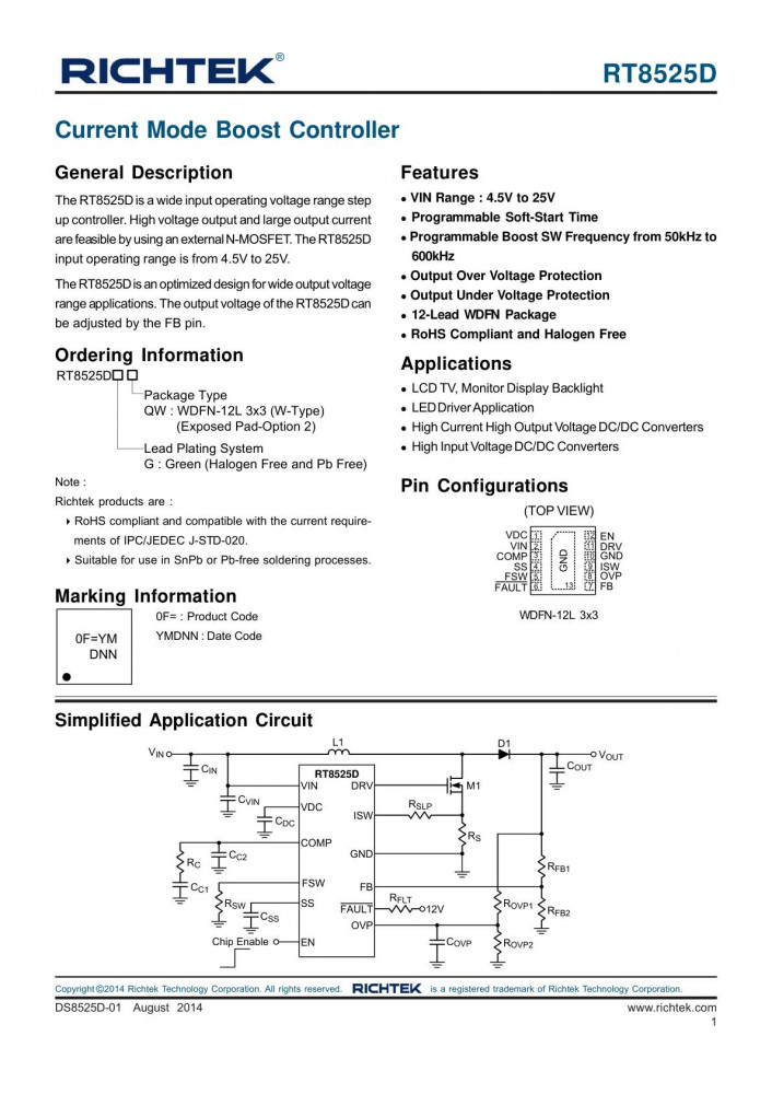 RT8525D technical document page 1