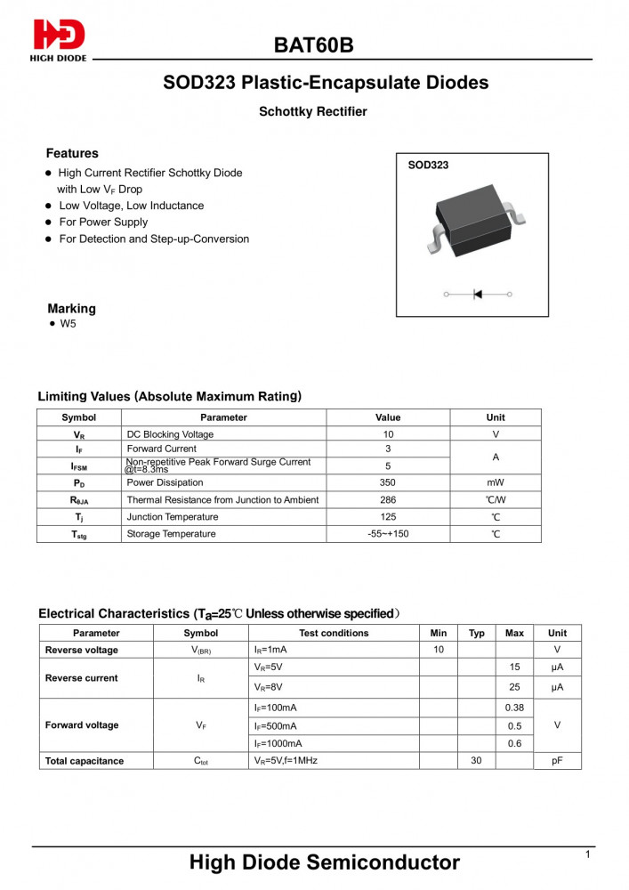 BAT60B datasheet page 1