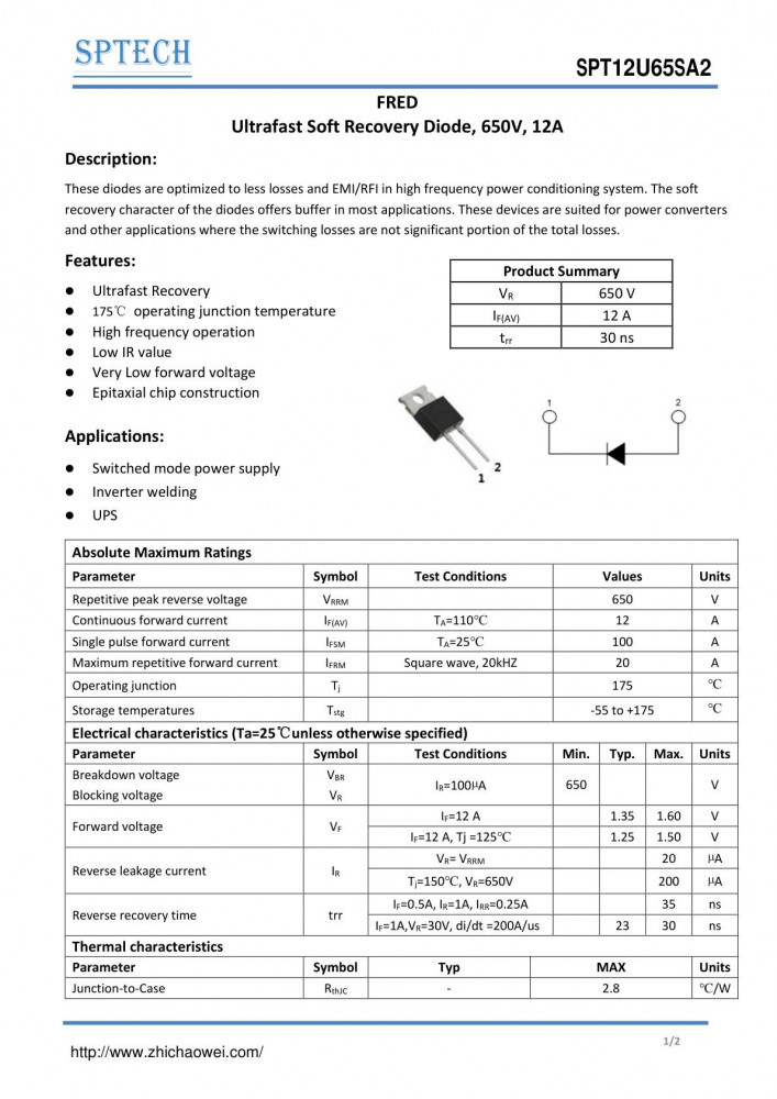 SPT12U65SA2 datasheet page 1