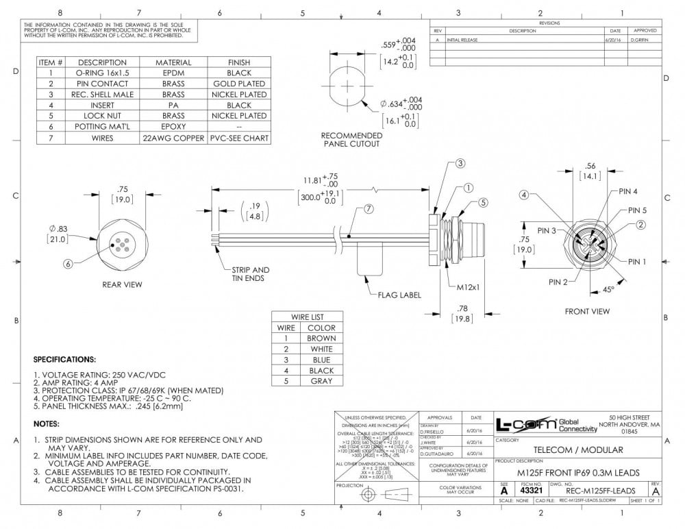 REC-M125FF-LEADS technical drawing