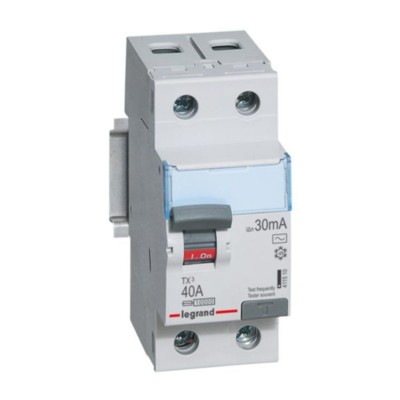 RCCB TX³ - 2P 230V~ 25A AC type - 100mA sensitivity - DIN rail IP20 2 modules - 4kV impulse withstand