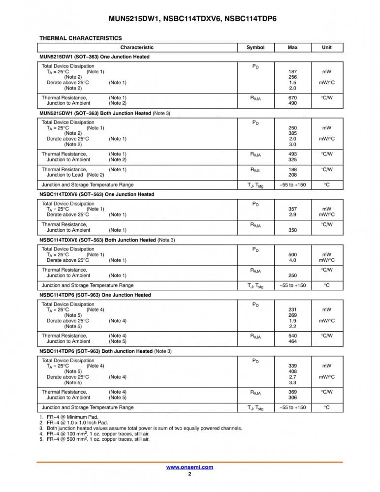 NSBC114TDP6T5G technical document page 2