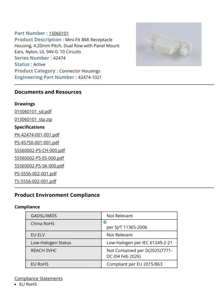 Mini-Fit Plus HCS specification document page 1