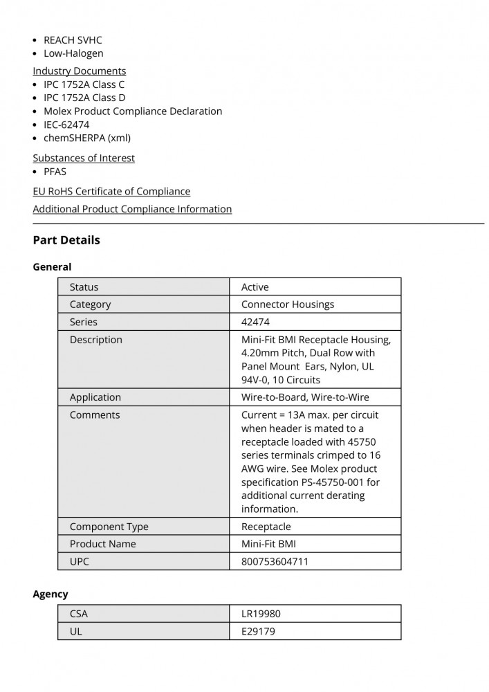Mini-Fit Plus HCS specification document page 2
