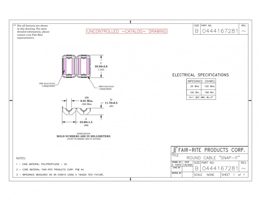 Fair-Rite 0444167281 technical drawing