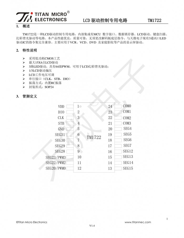 TM1722 datasheet page 1
