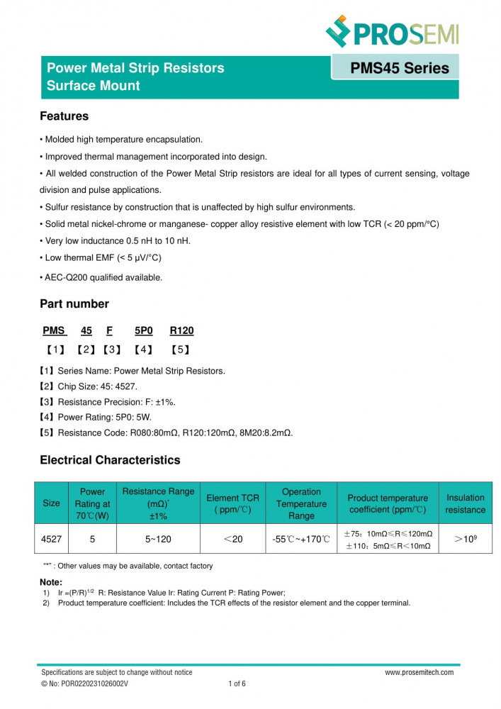 PMS45 series datasheet page 1