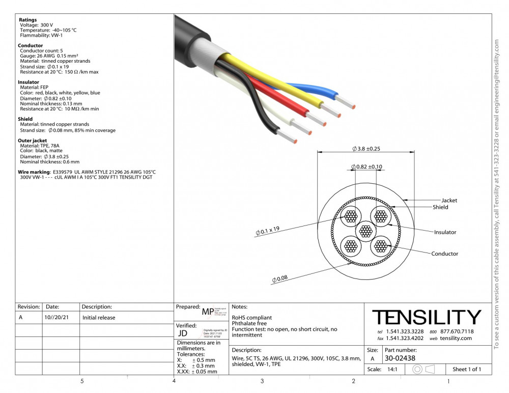 Tensility International 30-02438 cable specification drawing
