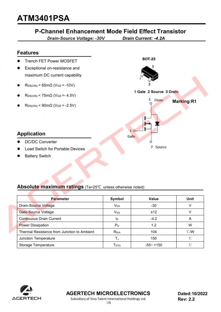 ATM3401PSA datasheet page 1