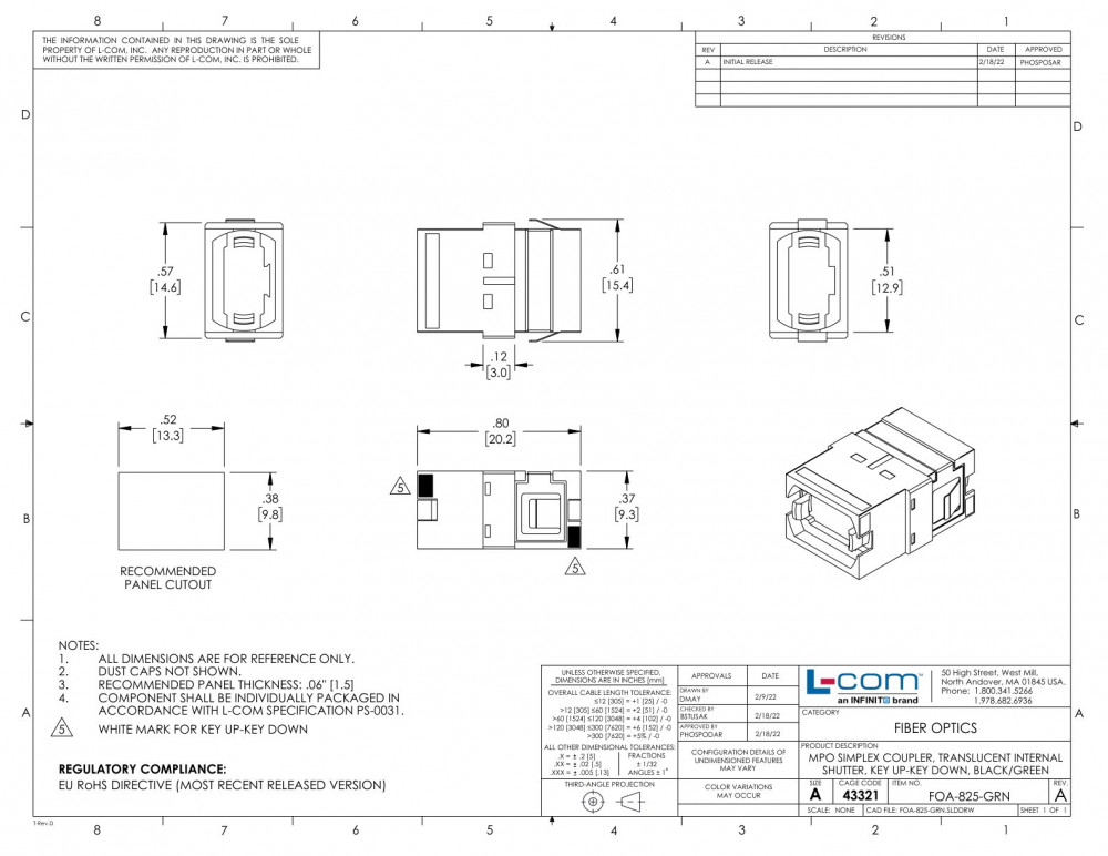 L-com FOA-825-GRN technical drawing page