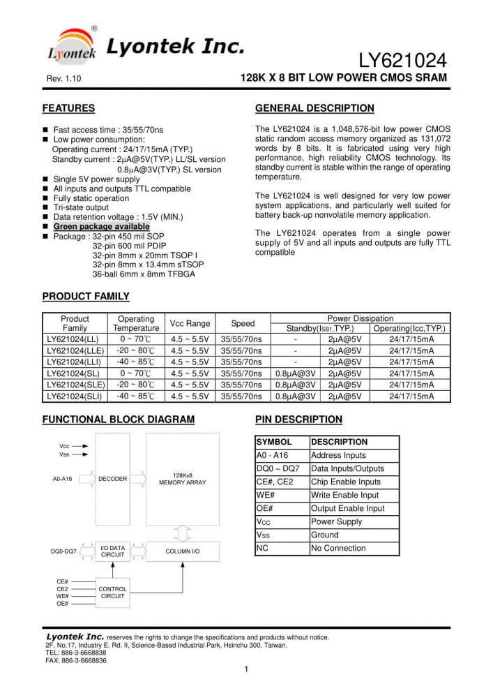 LY621024 datasheet page 2