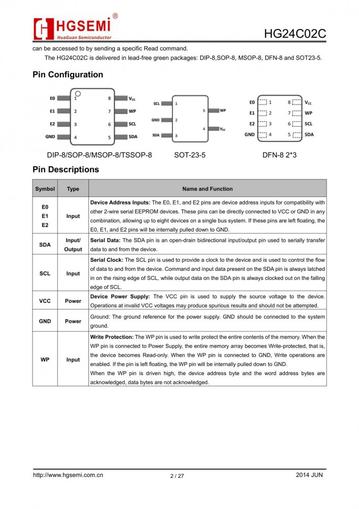 HG24C02C datasheet page 2