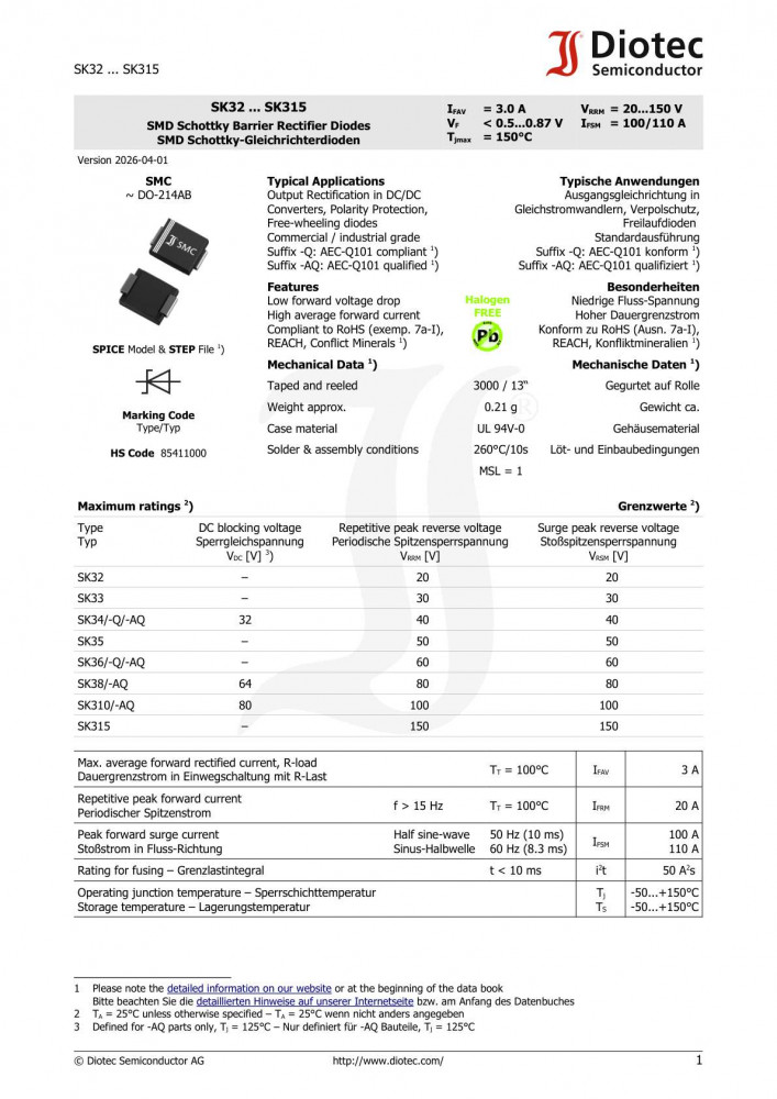 DIOTEC SK38-AQ technical document page 1