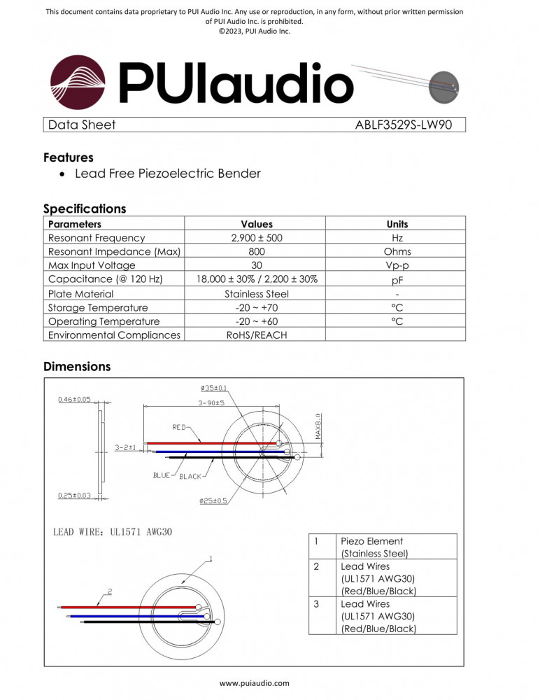 ABLF3529S-LW90 datasheet page 1