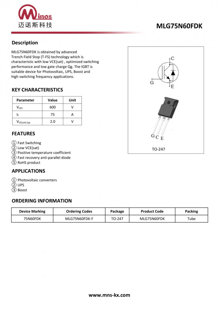 MLG75N60FDK datasheet page 1