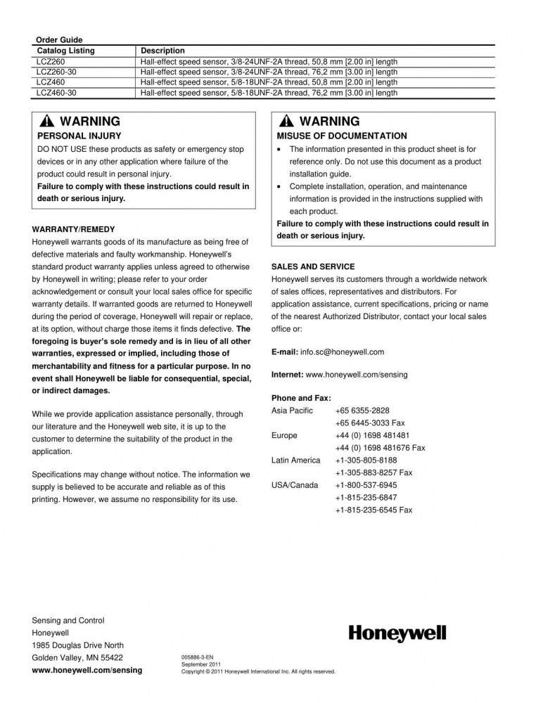 LCZ Series Hall-effect zero-speed sensor document, page 4