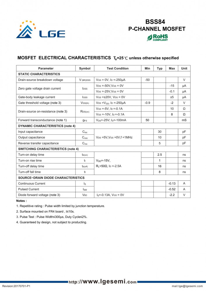 LGE BSS84 datasheet page 2