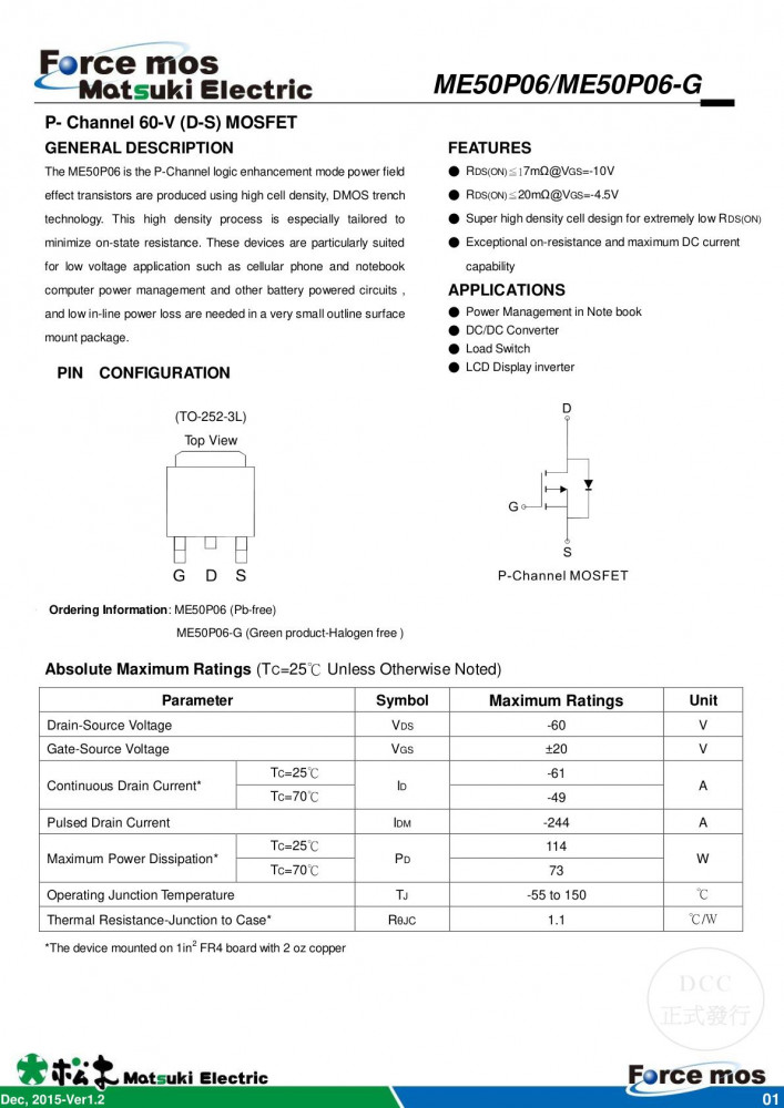 ME50P06-G datasheet page 1 preview