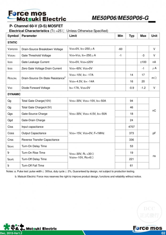 ME50P06-G datasheet page 2 preview