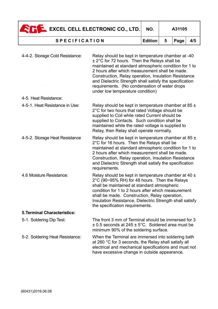 ECE ETR ST relay specification page 4