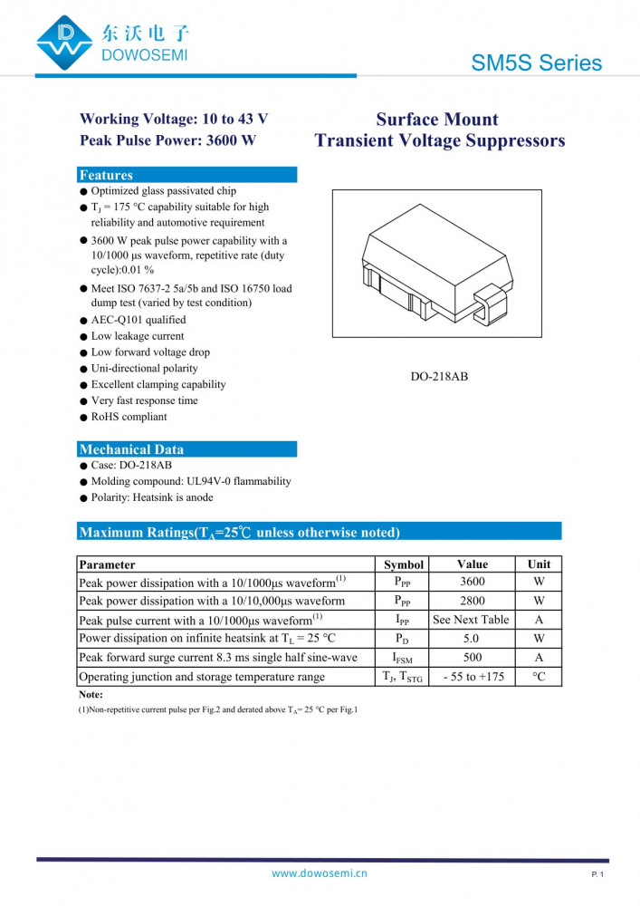 DOWO SM5S24A datasheet page 1