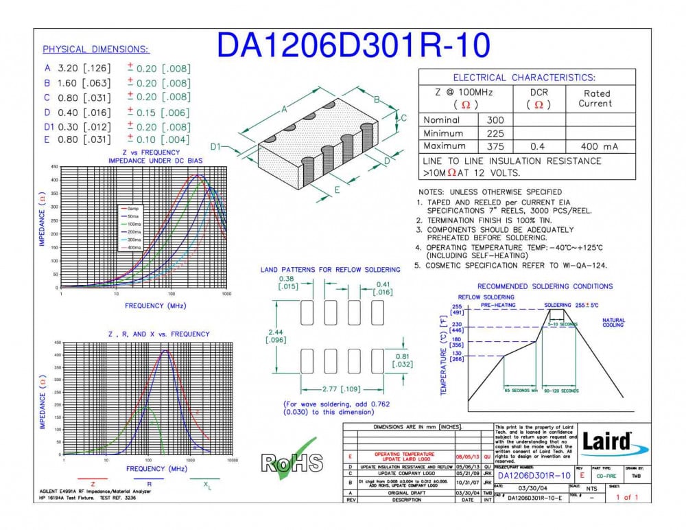 Laird DA1206D301R-10 technical drawing