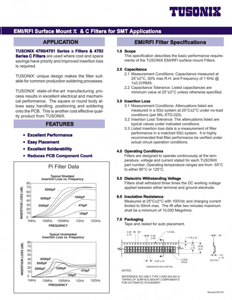 Tusonix 4700 and 4701 series specification page