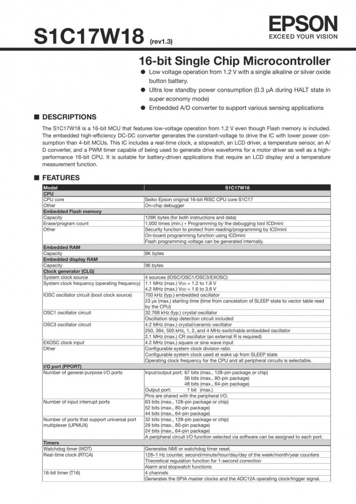 S1C17W18 technical document page 1