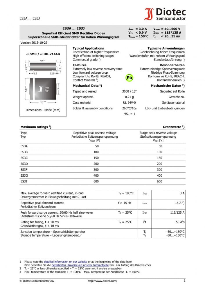 DIOTEC ES3 series datasheet page 1