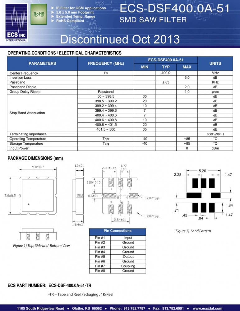ECS-DSF400.0A-51 package and technical drawing